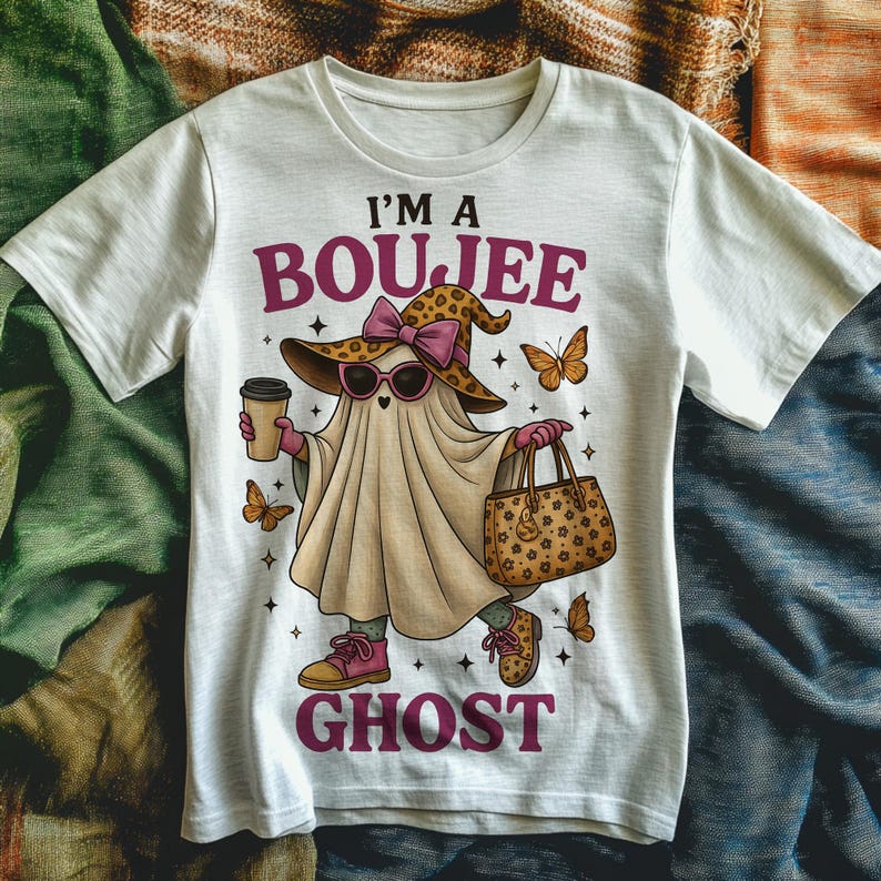 I’m A Boujee Ghost PNG | Cute Girly Ghost Coffee PNG | Leopard Hat Pink Bow Halloween ...