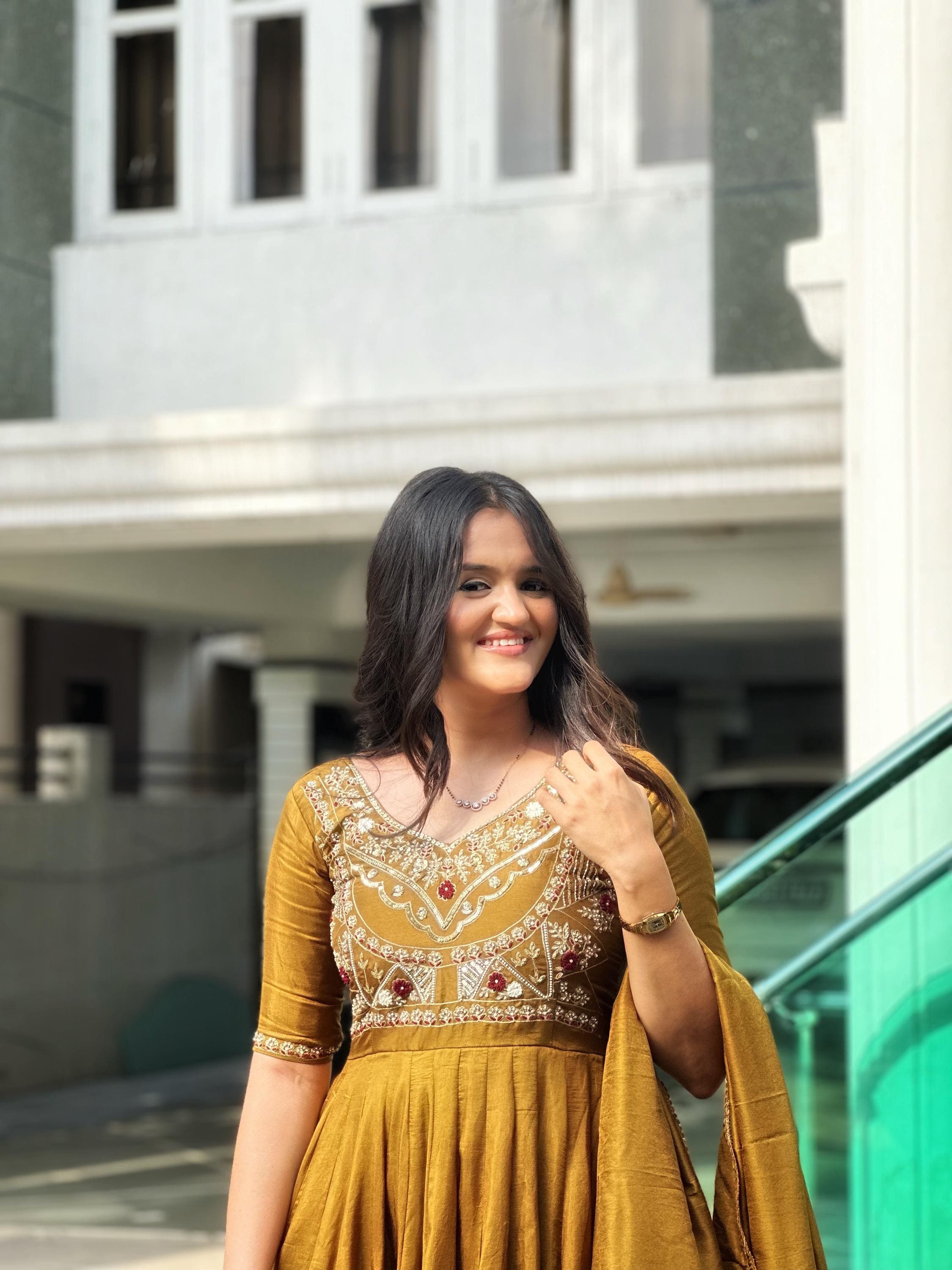 Mustard Yellow Anarkali Dress Gown | Embroidered Indian Ethnic Gown ...