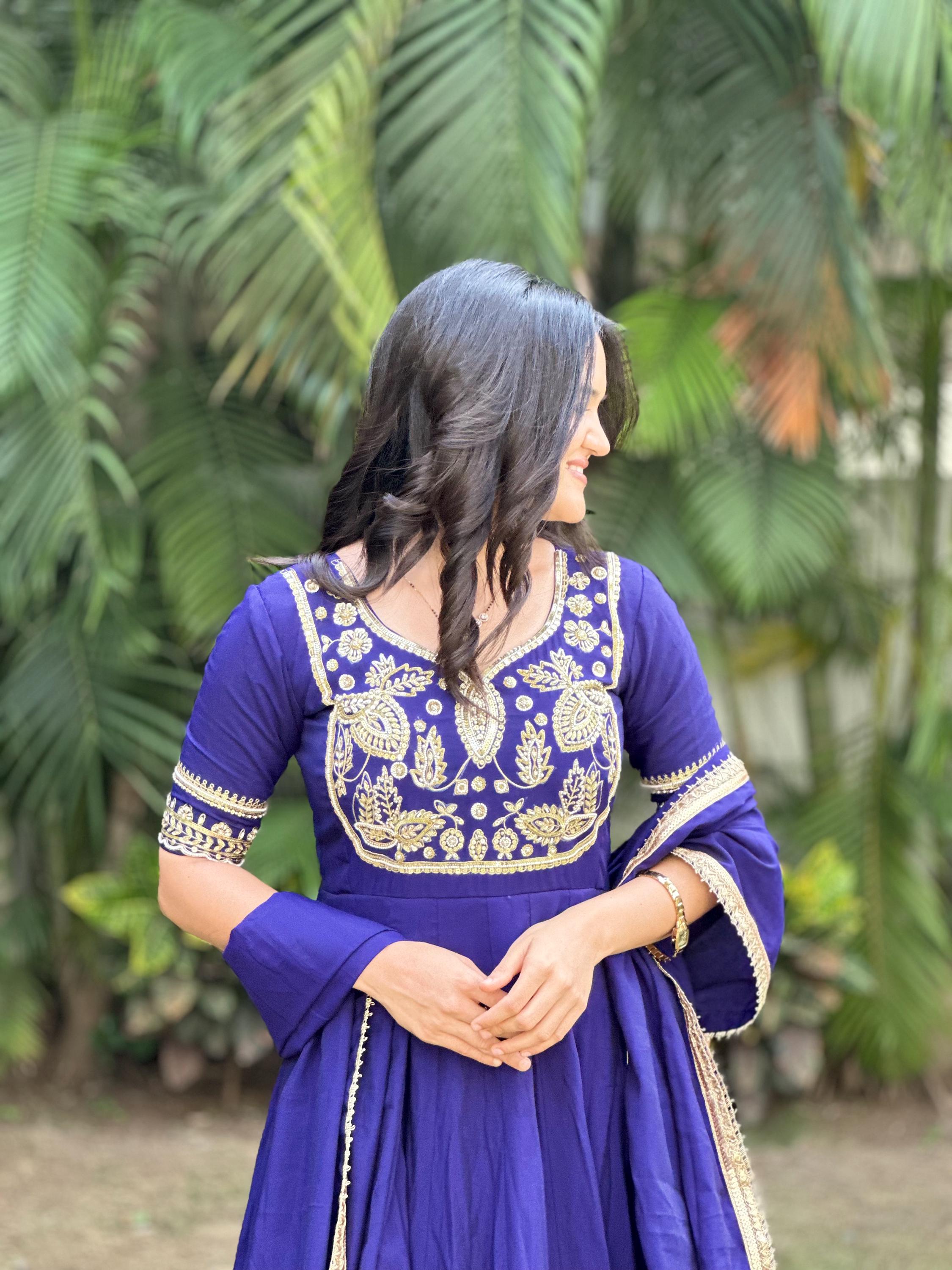 Indian Royal Blue Anarkali Dress | Hand Embroidered Indian Gown ...