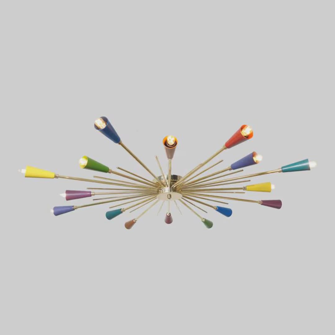 Mid Century Modern Multicolor Sputnik Chandelier, Brass Starburst ...