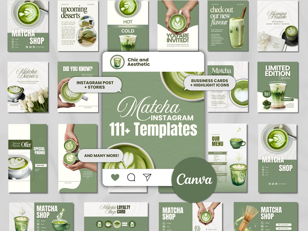 Canva Matcha Instagram Stories and Posts Bundle, Editable Templates ...