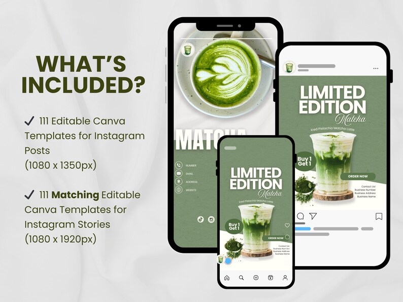 Canva Matcha Instagram Stories and Posts Bundle, Editable Templates ...
