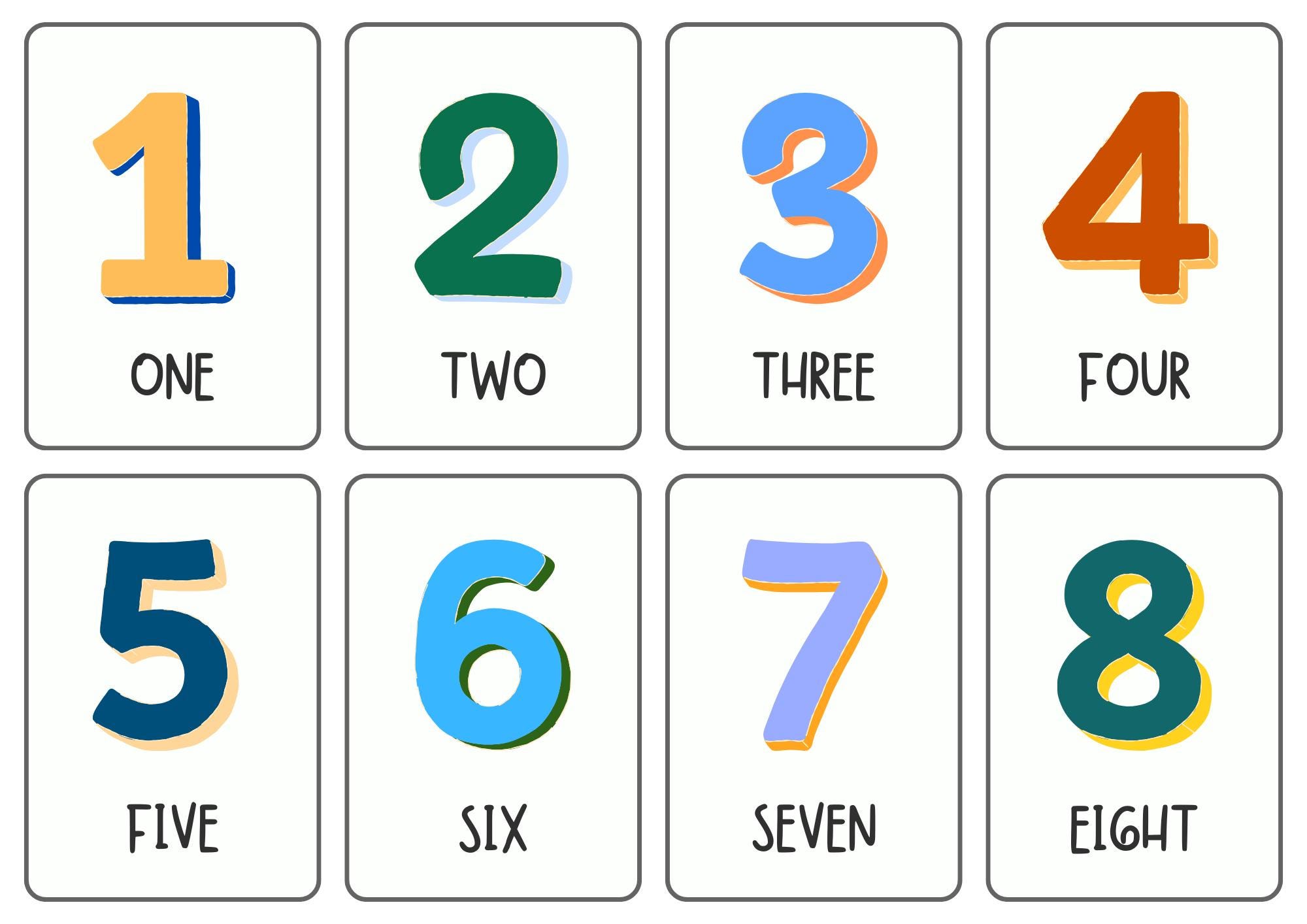 White Colourful Numbers 1-10 Flashcards - Etsy