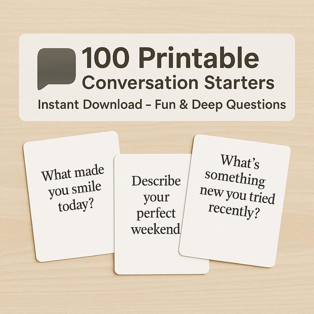 Conversation Starter Cards – 100 Printable Icebreaker Questions | Party ...