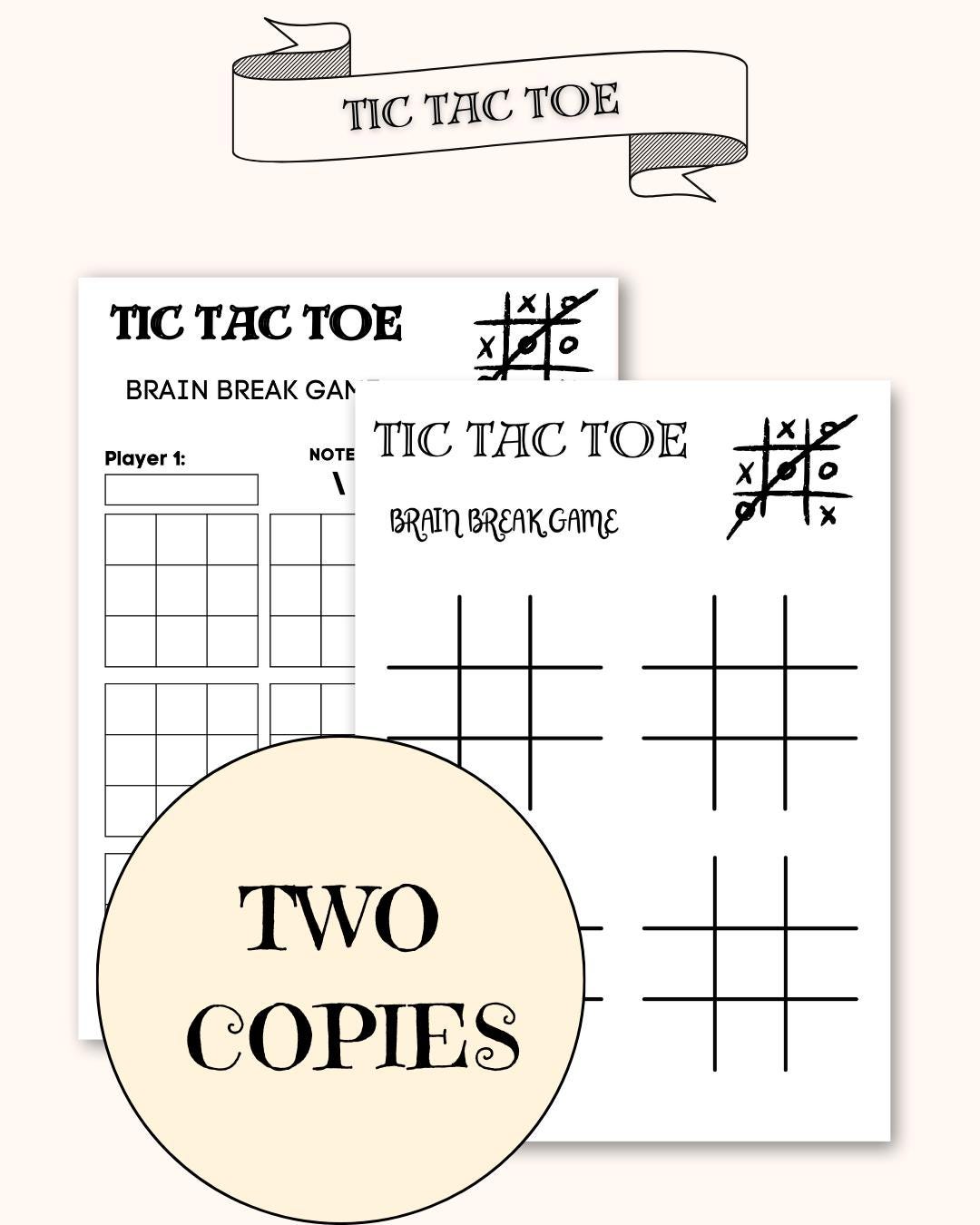Tic Tac Toe Printable Game: Brain Break for Kids (instant Download PDF ...