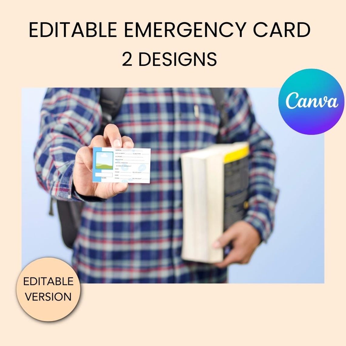 Editable Kids Emergency Contact Card: Printable Medical ID, School ...