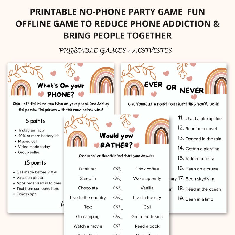Printable Party Game | Phone Addiction, Social Interaction (digital ...
