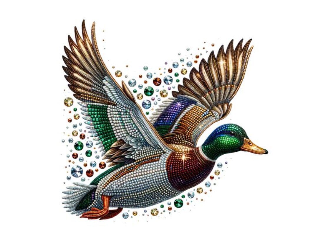 Faux Rhinestone Flying Mallard Duck Png, Sparkly Duck Sublimation ...