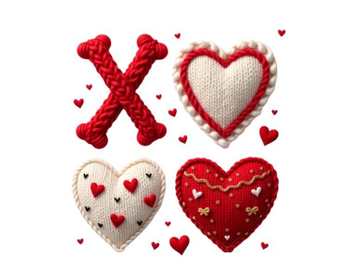 Chunky XOXO Valentine Heart Digital PNG Cozy Yarn Texture Sublimation ...