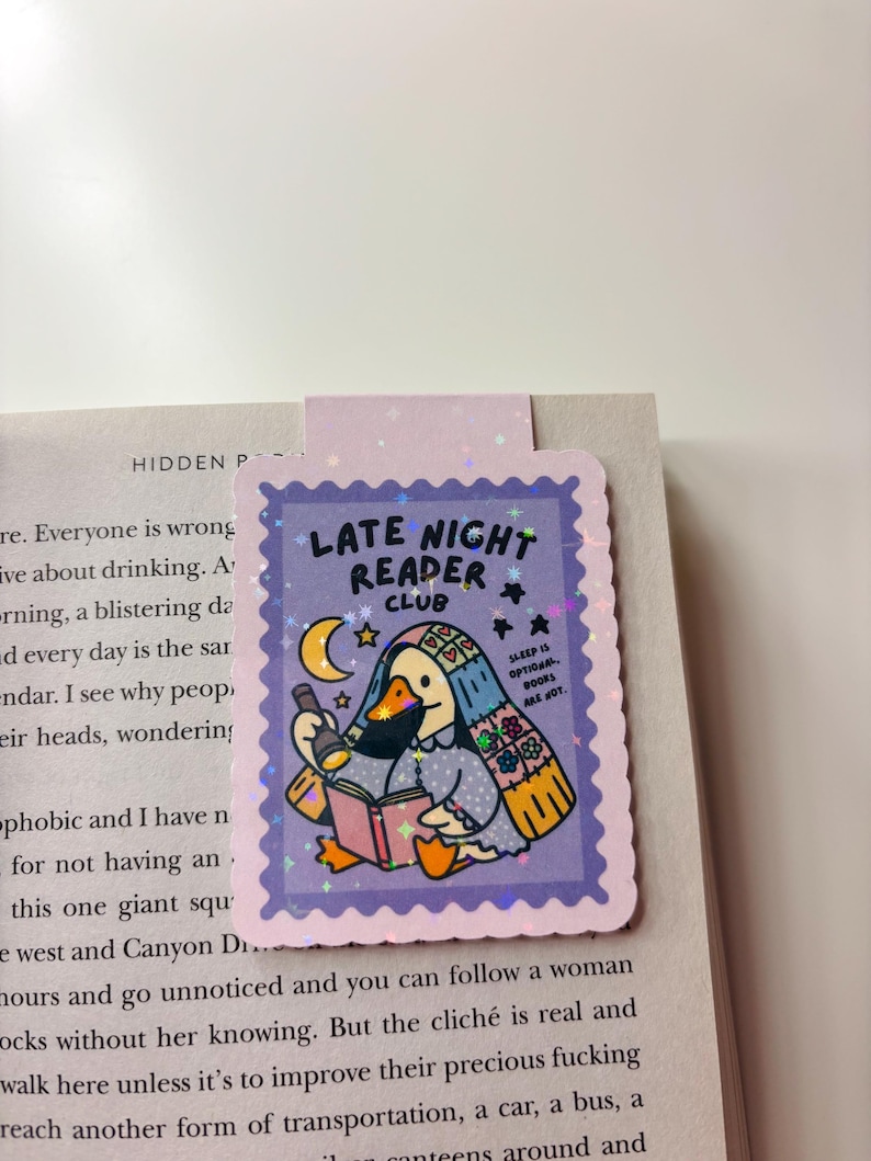 Cartoon Goose, Late Night Reader Club, Magnetic Bookmark, Handmade Book ...