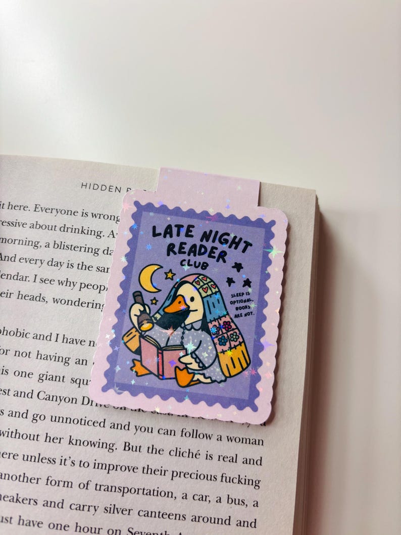 Cartoon Goose, Late Night Reader Club, Magnetic Bookmark, Handmade Book ...