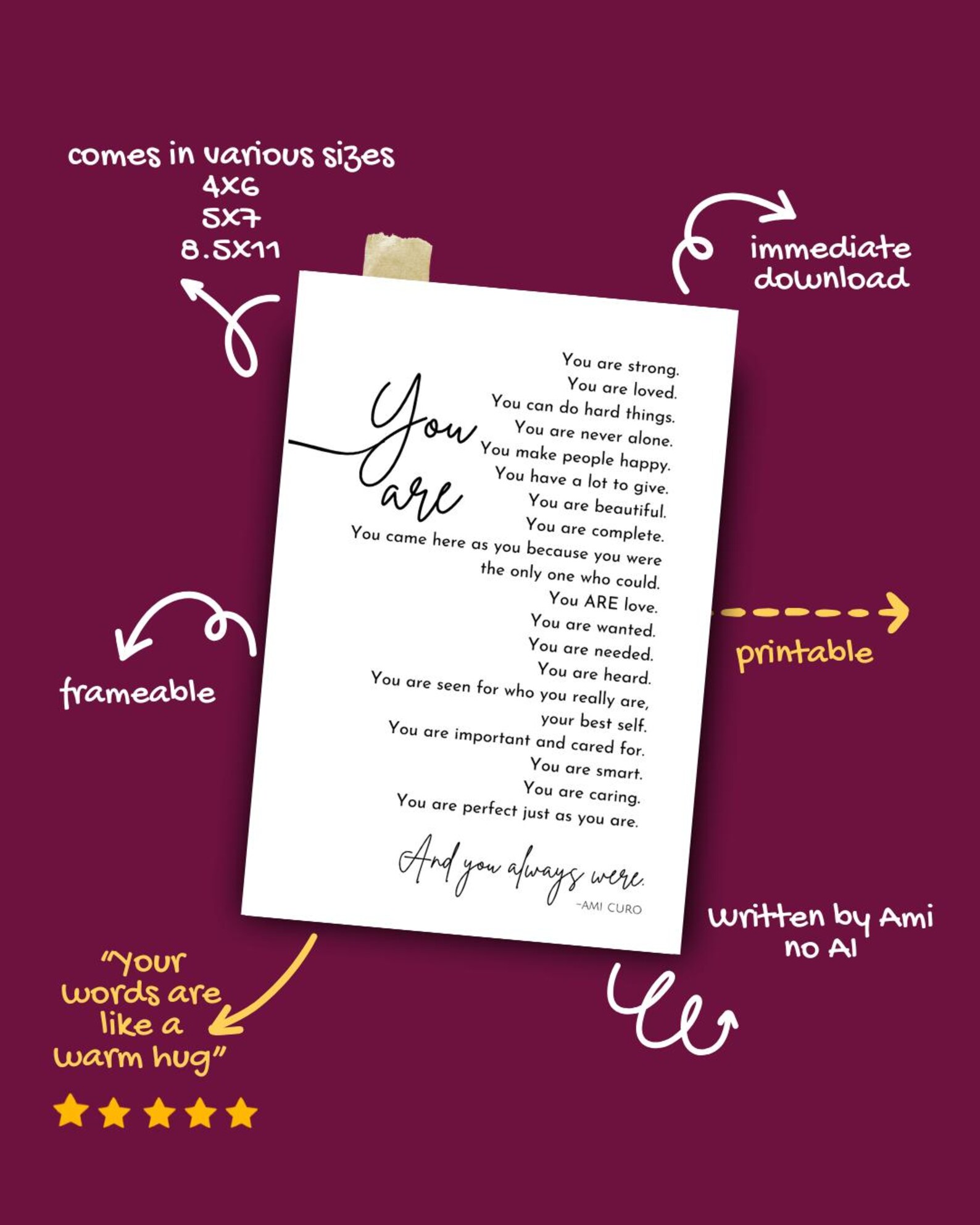 Encouragement, Gift, Printable, Poem, Affirmations, Self-esteem ...
