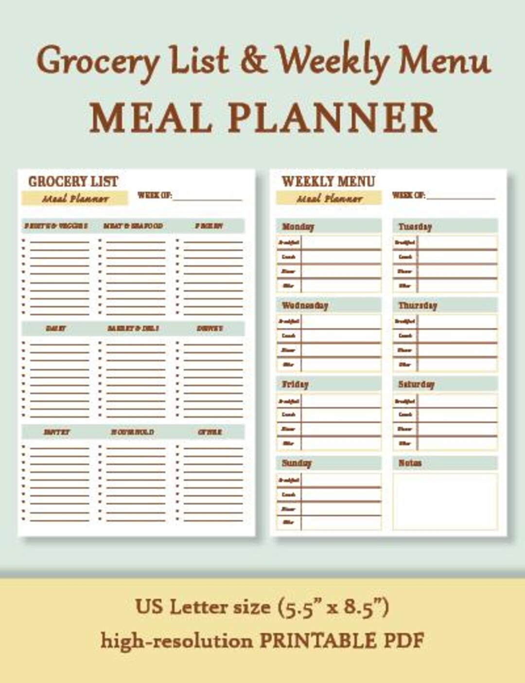 Digital Weekly Food Menu, Weekly Grocery List, Meal Tracker, Weekly ...