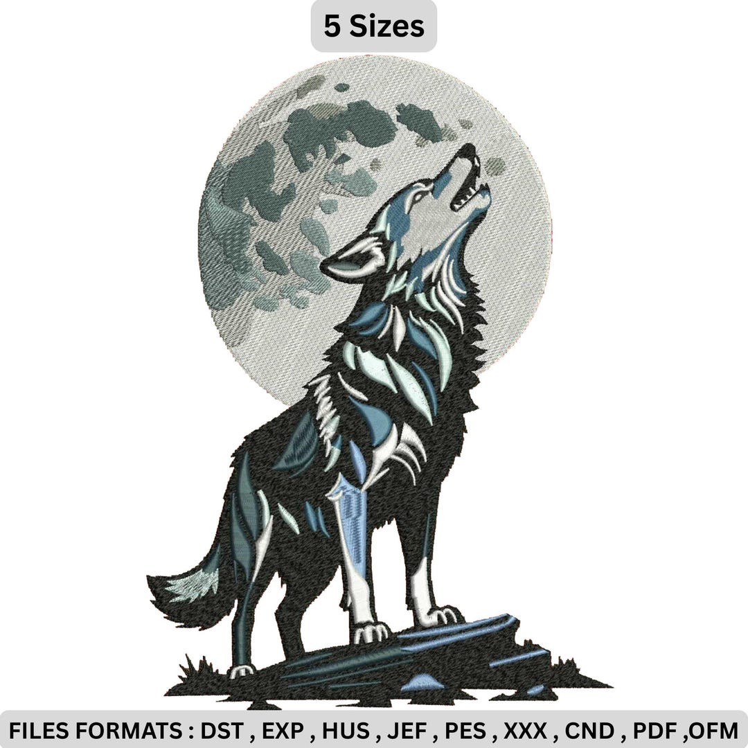 Howling Wolf Embroidery Design, Wolf Howling at the Moon Machine ...