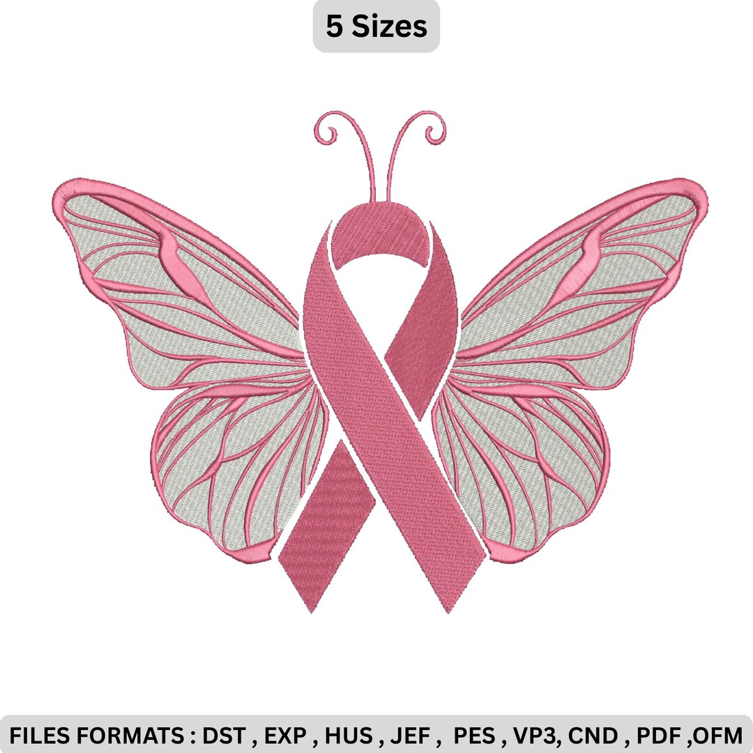 Pink Awareness Ribbon Butterfly Embroidery Design, Breast Cancer ...