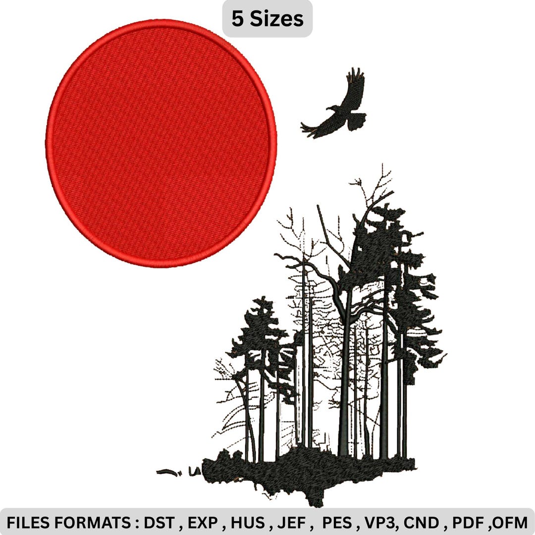 Japanese Red Moon Tree Embroidery Design, Sakura Cherry Blossom Machine ...