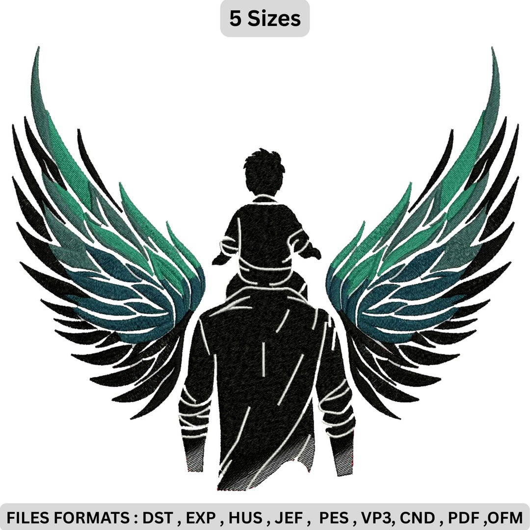Father and Son Angel Wings Embroidery Design, Dad and Child Memorial ...