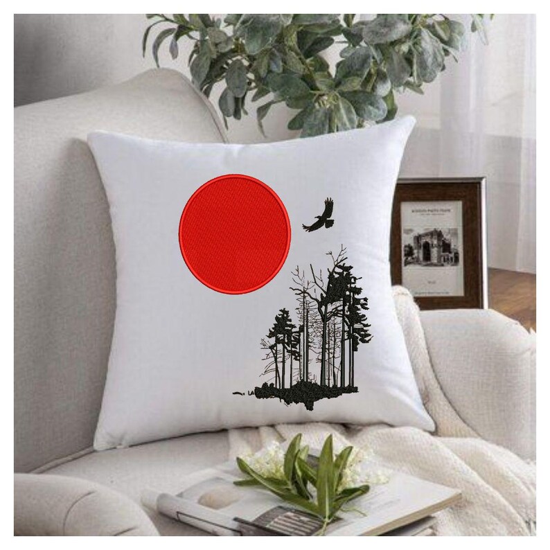 Japanese Red Moon Tree Embroidery Design, Sakura Cherry Blossom Machine ...