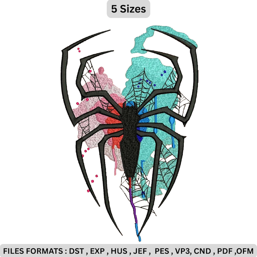 Spider Embroidery Design, Color Splash Web Art Stitch File, Gothic ...