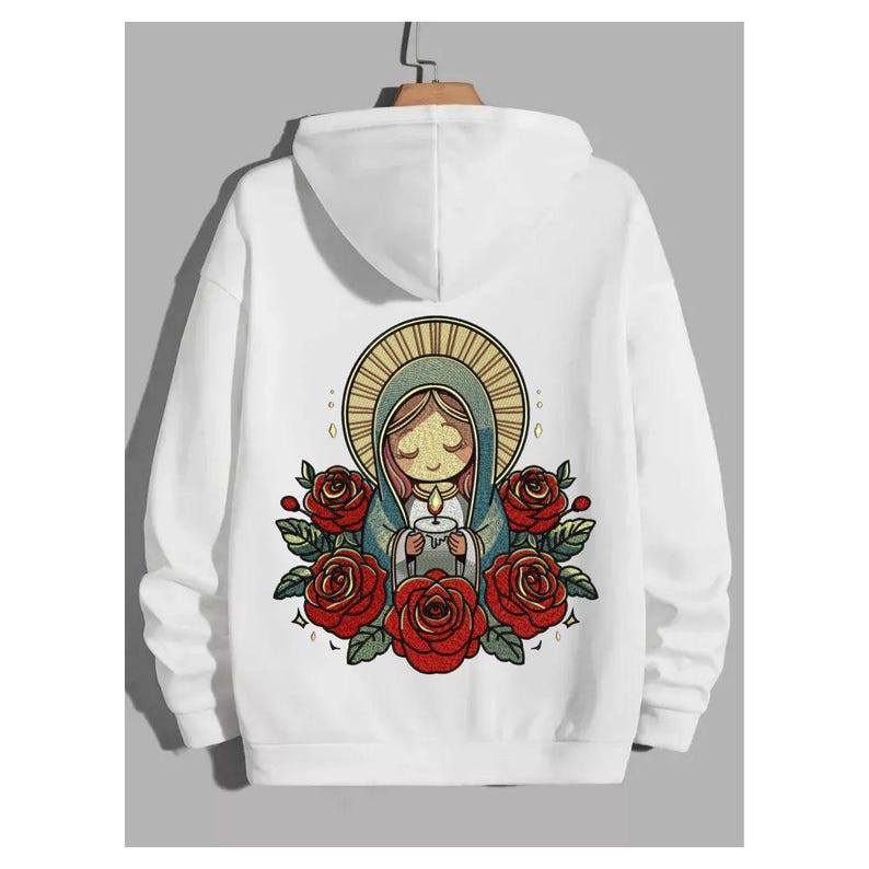 Virgin Mary Embroidery Design, Our Lady With Roses, Floral Religious ...