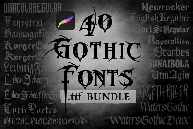40 Gothic Tattoo Font Bundle | Procreate Use - Etsy
