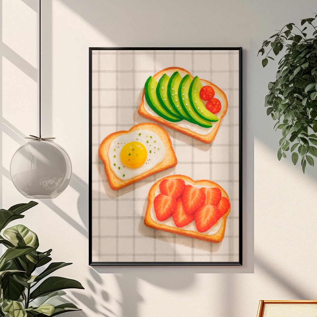 Cute Breakfast Toast Poster, Kitchen Wall Art, Printable Digital Poster ...