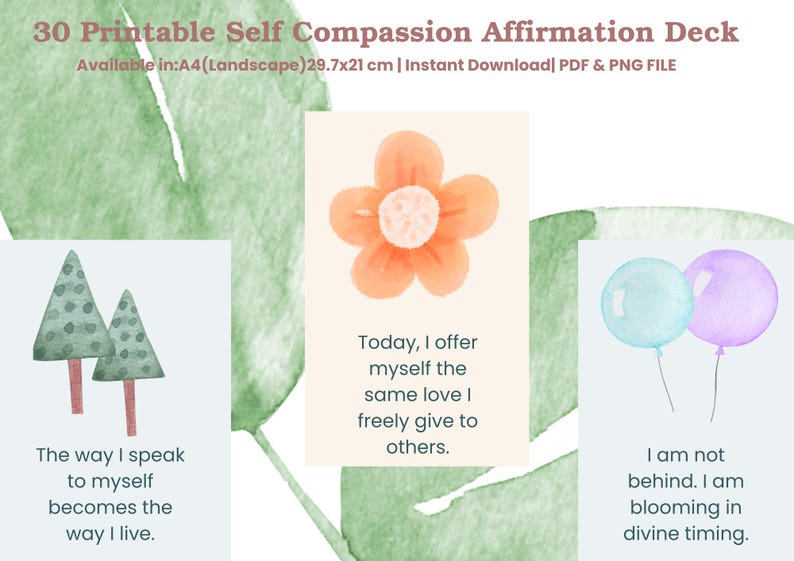 30 Self-compassion Affirmation Cards Printable Deck | Landscape | Self ...