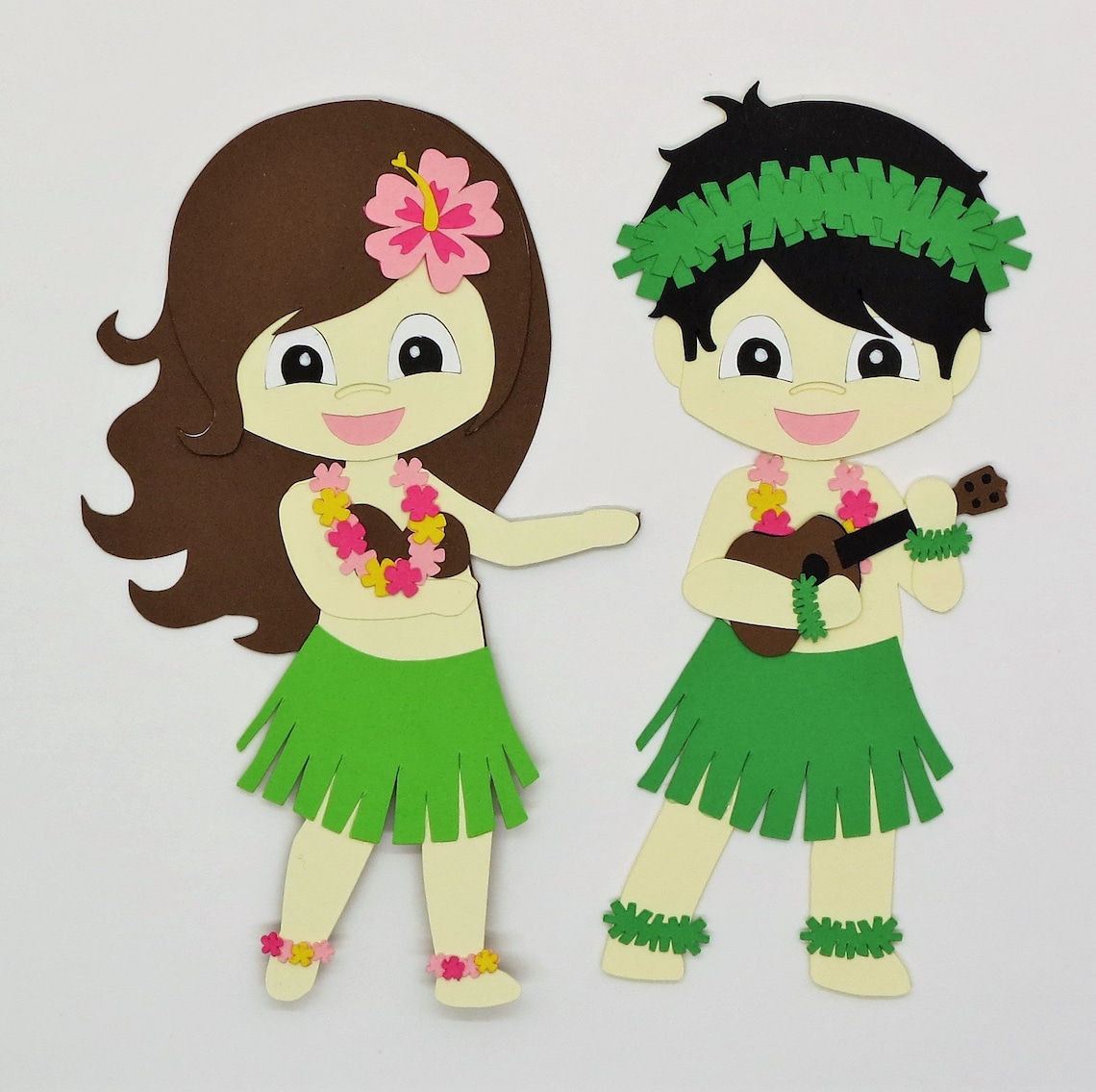 Hula Hawaii Ukulele Boy Girl Aloha Paper Die Cut Scrapbook ...