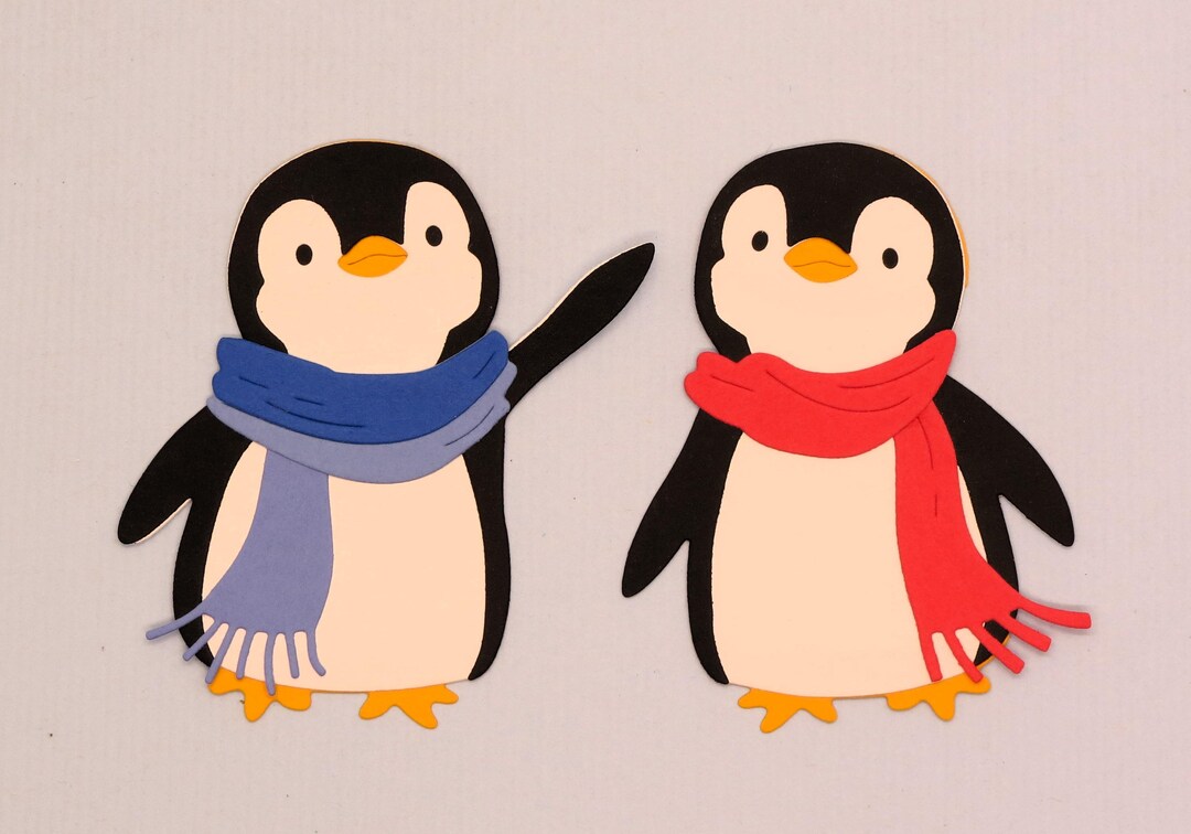 Winter Cute Penguin Set of 2 Medium Christmas Die Cut Paper Scrapbook ...