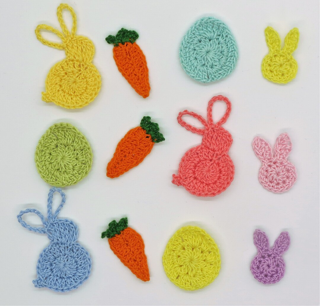 Crochet Easter Bunny Carrot Egg Embellishment Applique 9-12 Pcs ...