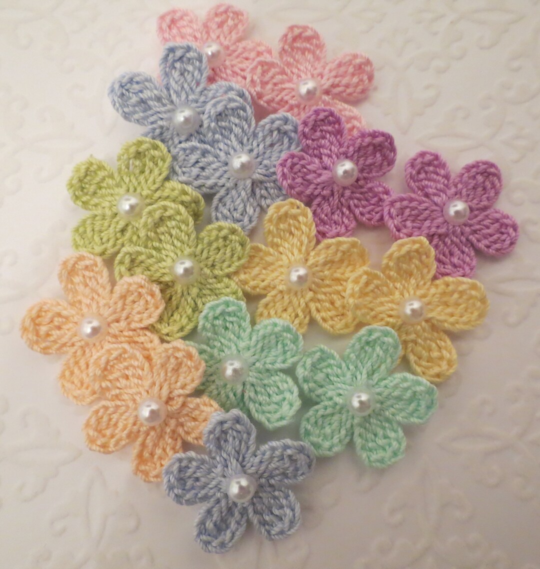 Crochet Flowers Appliques Small 15 Pcs Pastel Spring Scrapbook ...