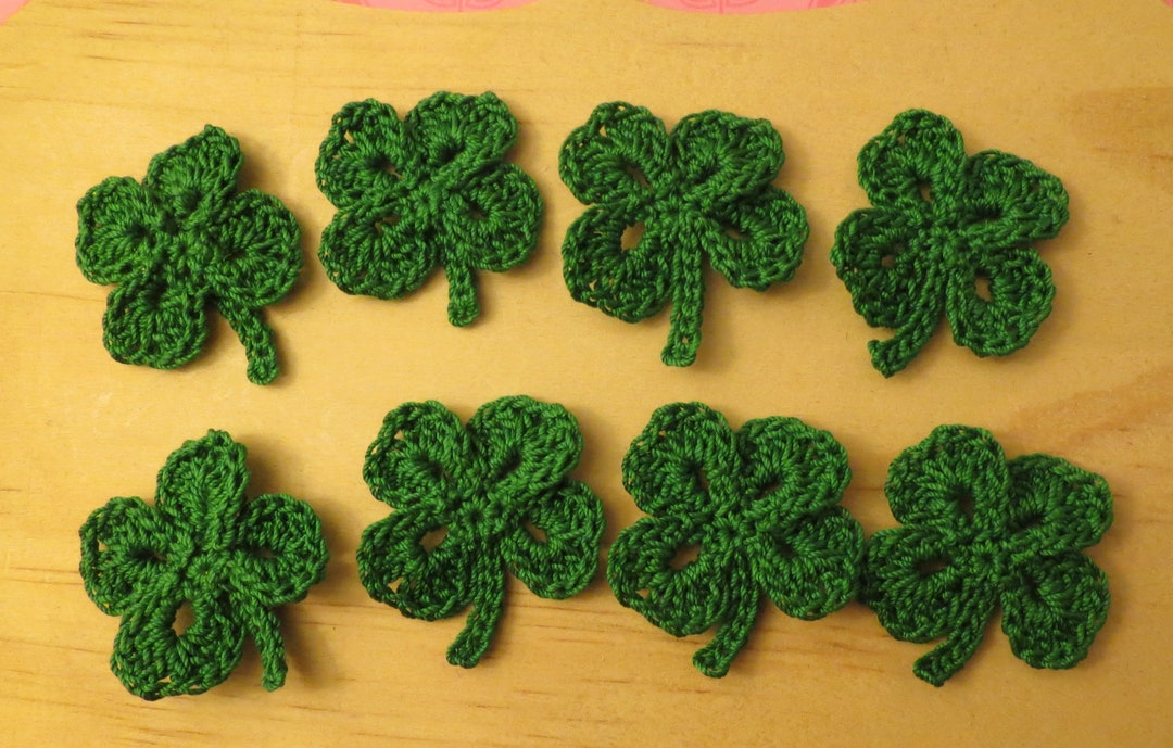 Crochet Green Shamrock Clover Leaf Small Applique Embellishment ...