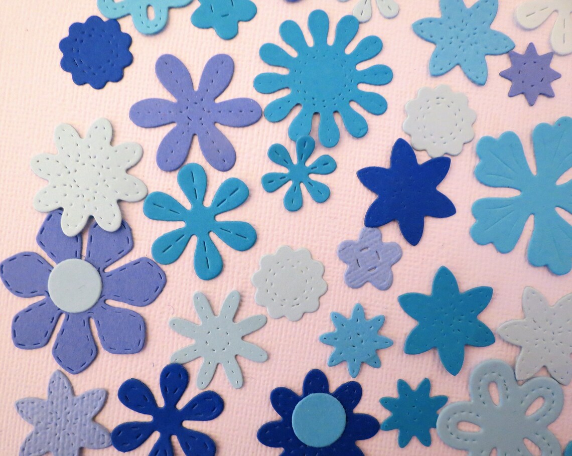 Small Paper Cardstock Flowers Flower Stitched Die Cut Cardmaking 50 Pc ...