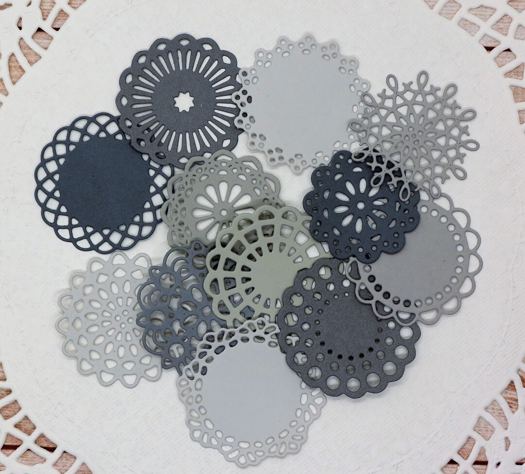 Small Tiny Doilies 12 Pc Grey Paper Die Cut Scrapbook Embellishment ...
