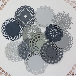 Small Tiny Doilies 12 Pc Grey Paper Die Cut Scrapbook Embellishment ...