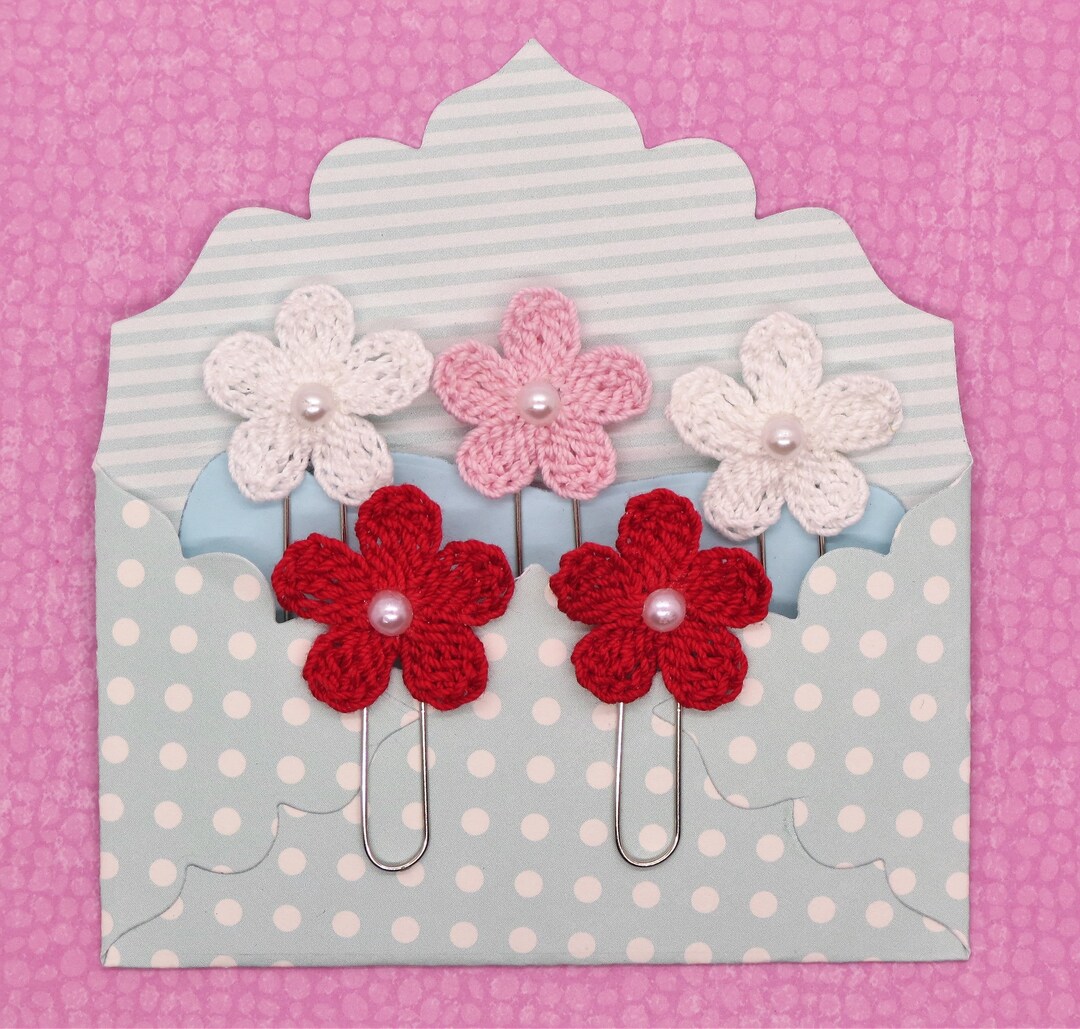 Set of 5 Crocheted Planner Clips, Junk Journal Clips, Flower Planner ...