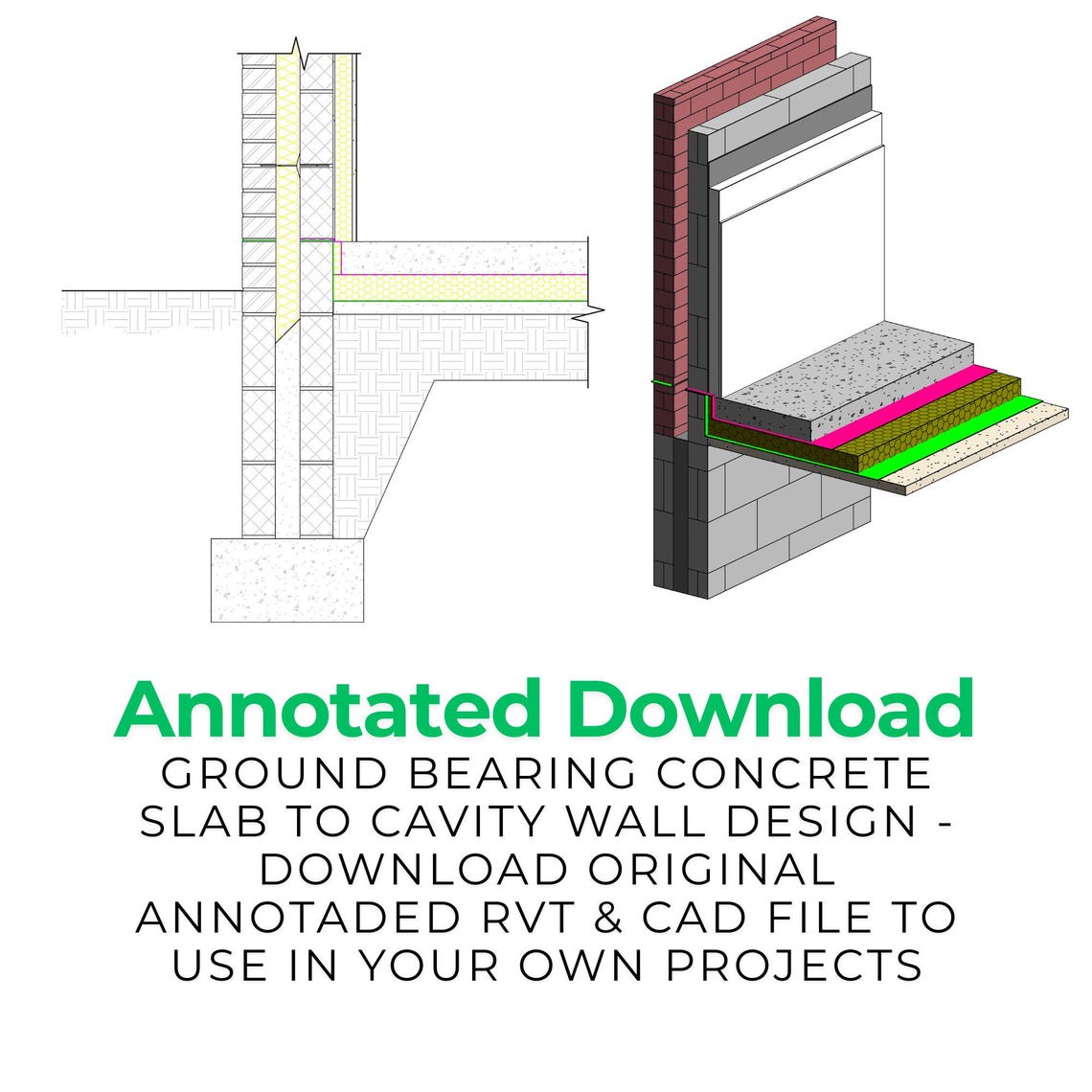 Cavity Wall Foundation Detail | Ground Bearing Slab CAD & Revit File ...
