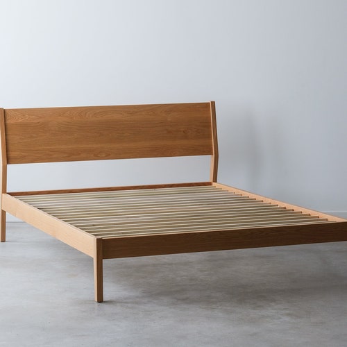Fulton Bed Solid Wood Bed Frame With Slanted Headboard - Etsy