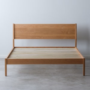 Fulton Bed Solid Wood Bed Frame With Slanted Headboard - Etsy