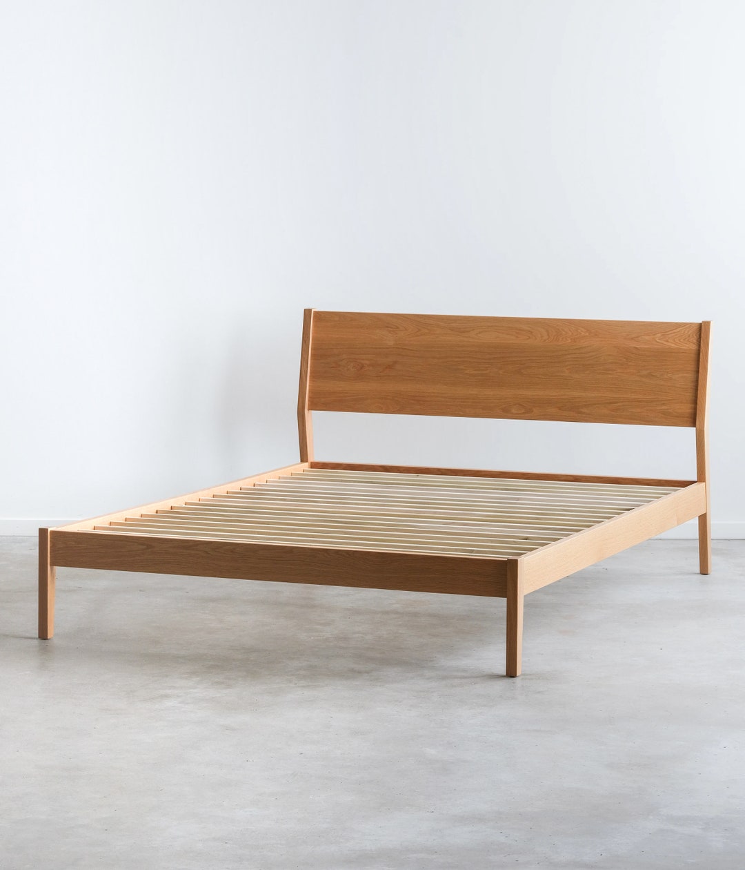 Fulton Bed Solid Wood Bed Frame With Slanted Headboard - Etsy