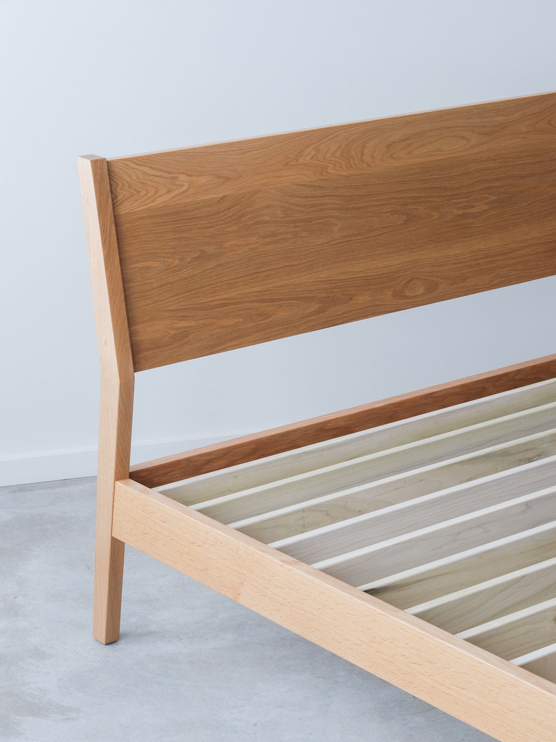 Fulton Bed Solid Wood Bed Frame With Slanted Headboard - Etsy