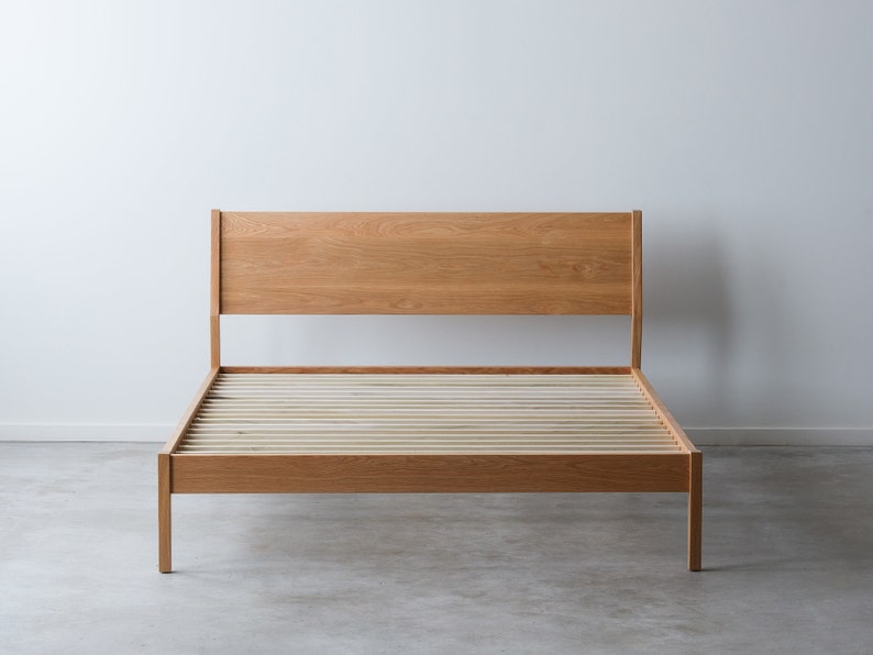 Fulton Bed Solid Wood Bed Frame With Slanted Headboard - Etsy