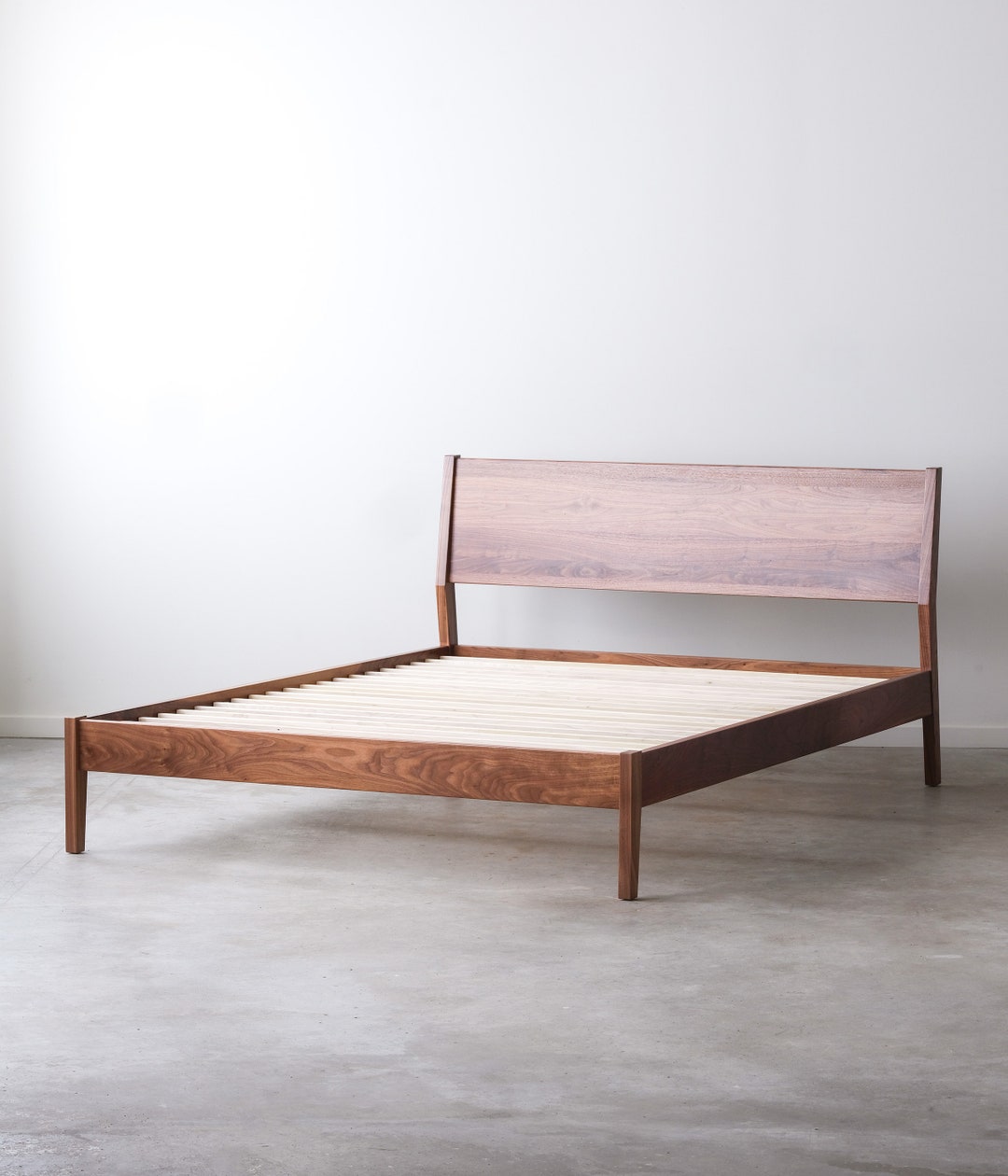 Fulton Bed - Solid Wood Bed Frame With Slanted Headboard - Etsy