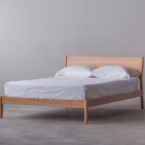 Fulton Bed Solid Wood Bed Frame With Slanted Headboard - Etsy