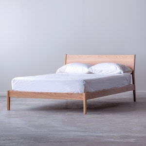 Fulton Bed Solid Wood Bed Frame With Slanted Headboard - Etsy