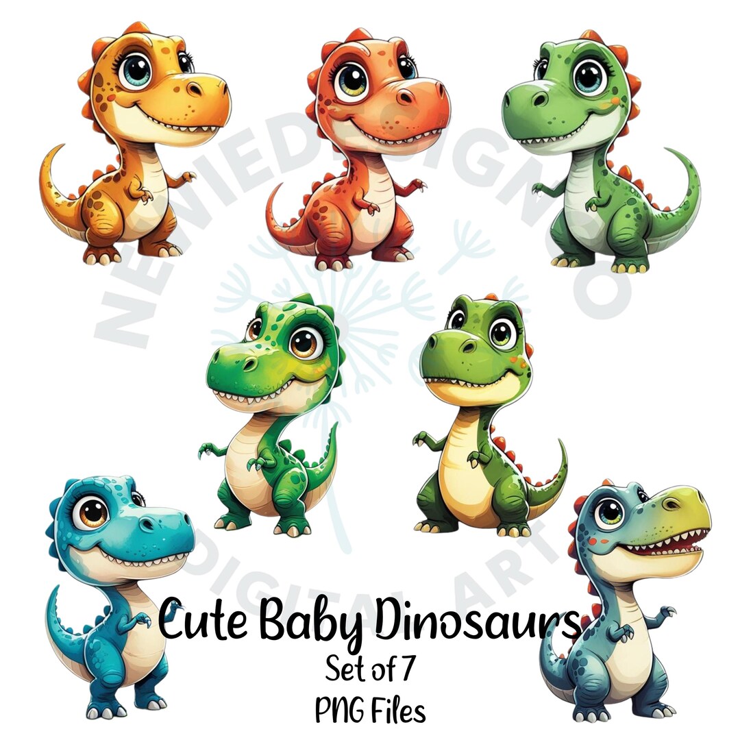 Cute Baby Dinosaur Clipart Set – 7 Colorful Pngs With Transparent ...