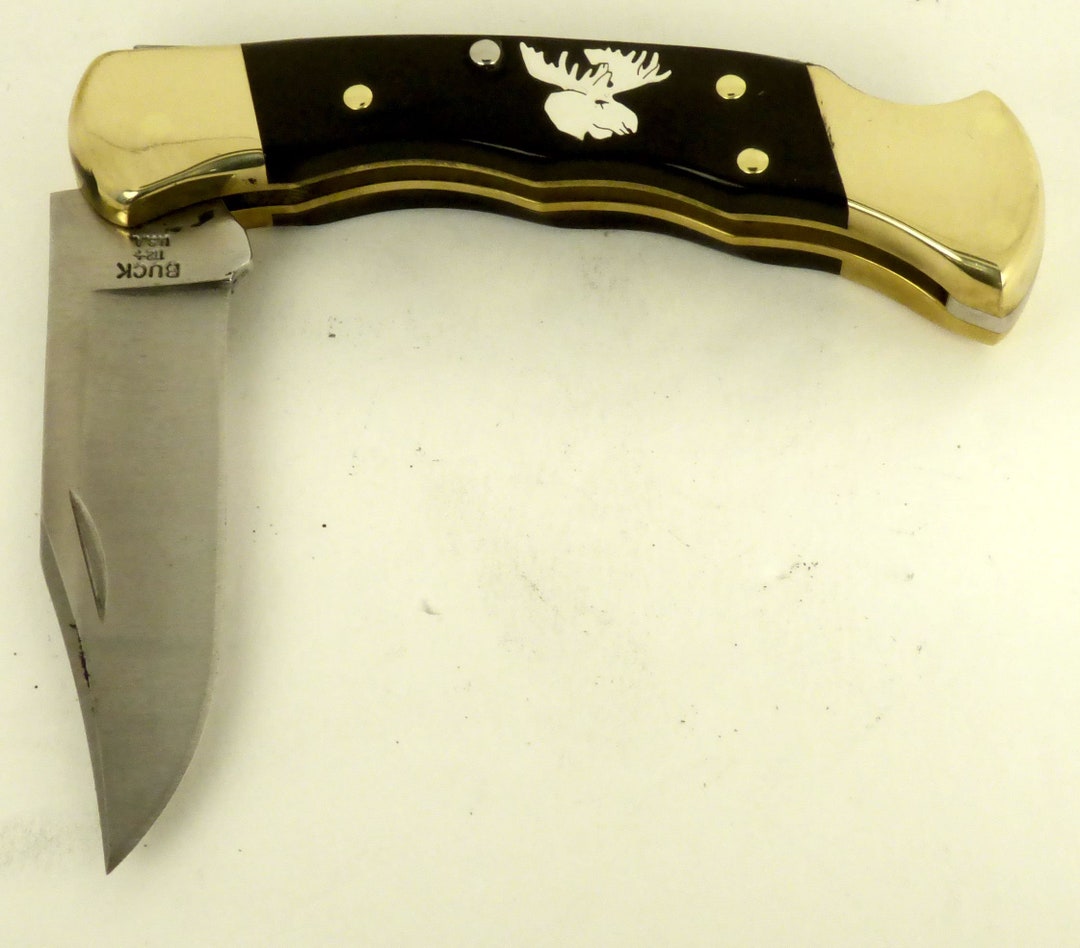Buck Folding Knife With Sterling Silver Moose Head Inlay - Etsy