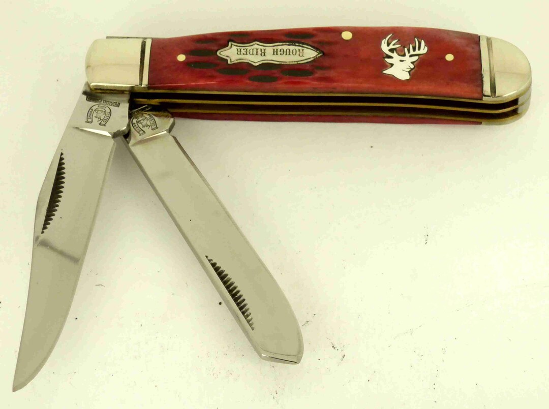 Rough Rider Red Bone Trapper Knife With Sterling Silver Whitetail Deer ...