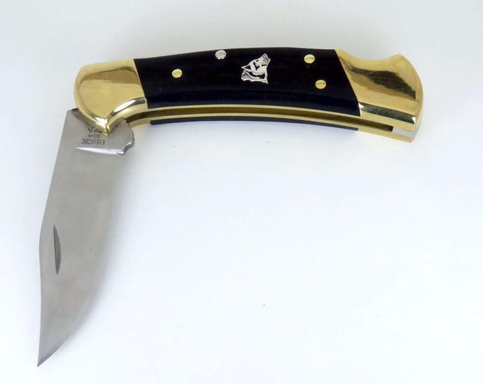 Buck Folding Knife With Sterling Silver Wolf Head Inlay - Etsy