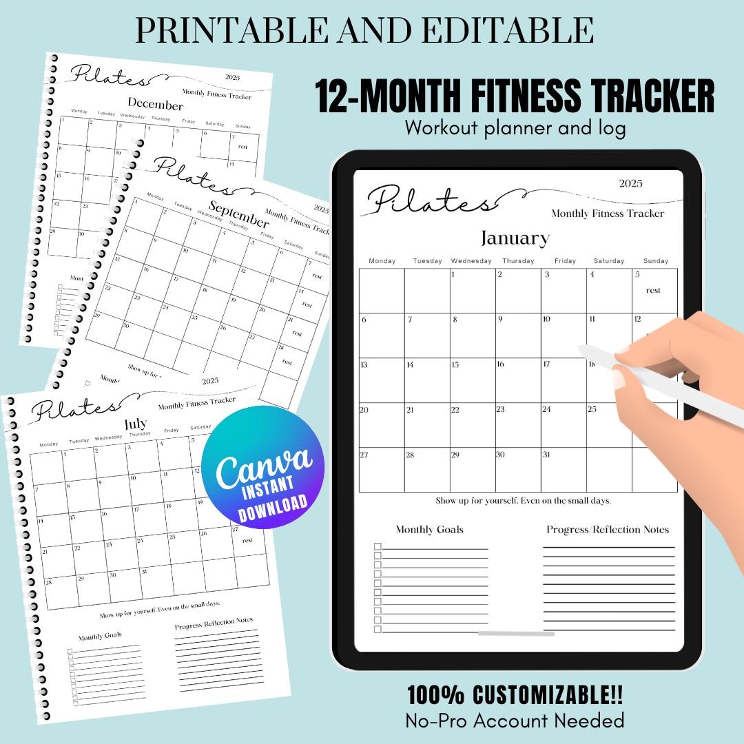 12-month Fitness Tracker | Printable Workout Planner | Digital Wellness ...